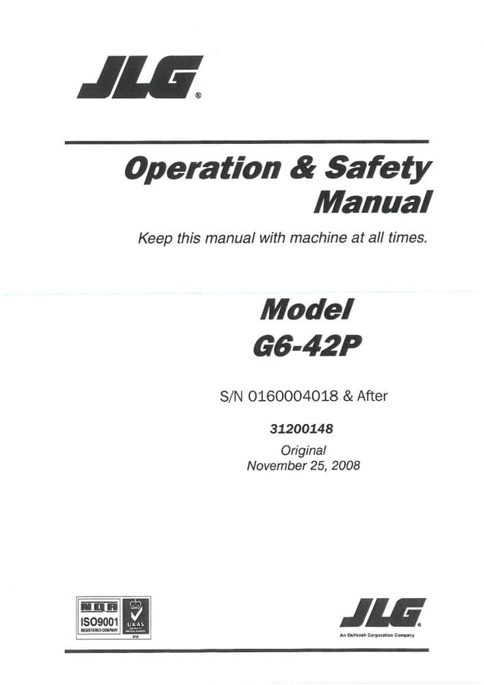 JLG Gradall Telehandler G6-42P Operators Manual