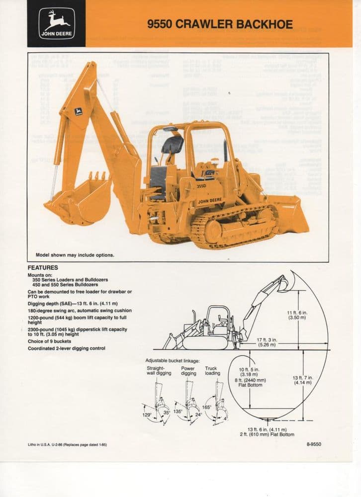 John Deere 9550 Crawler Backhoe Mounts on 350 Series 450 and 550 Series ...