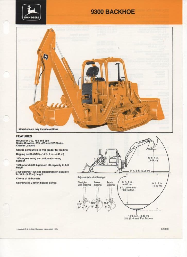 John Deere Backhoe 9300 Mounts on 350 450 and 550 Series and 355 455 ...
