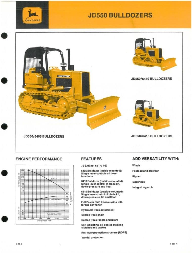 John Deere Bulldozer JD550 Brochure