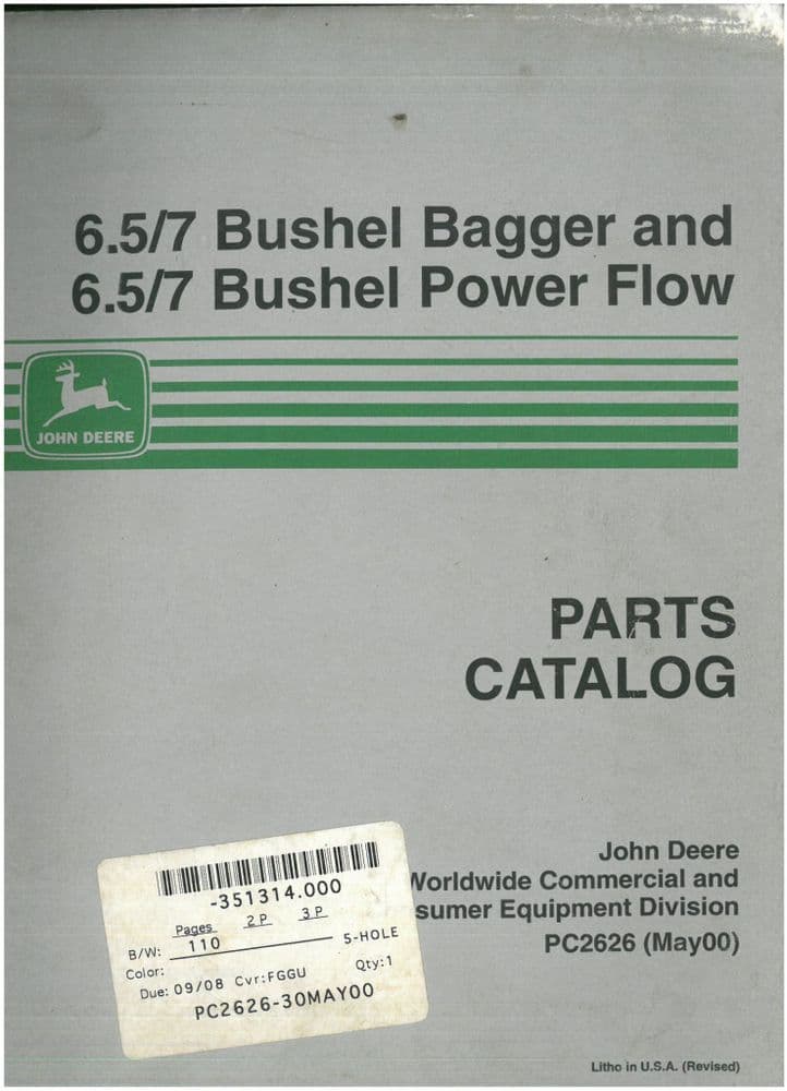 John Deere Bushel Bagger 6 5/7 and Bushel Power Flow 6 5/7 Parts Manual