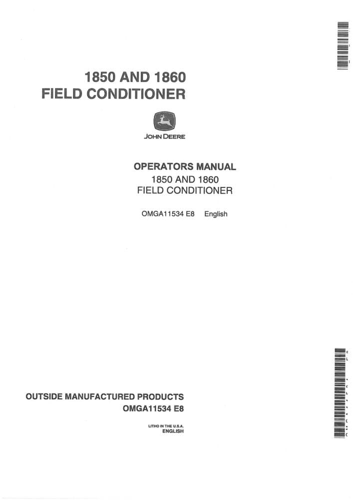 John Deere Field Conditioners 1850 1860 Operators Manual