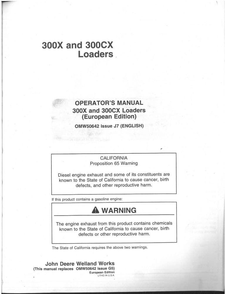 John Deere Loader 300X 300CX Operators Manual