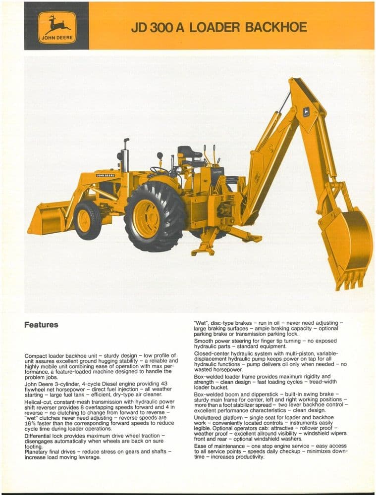 John Deere Loader Backhoe JD300A Brochure