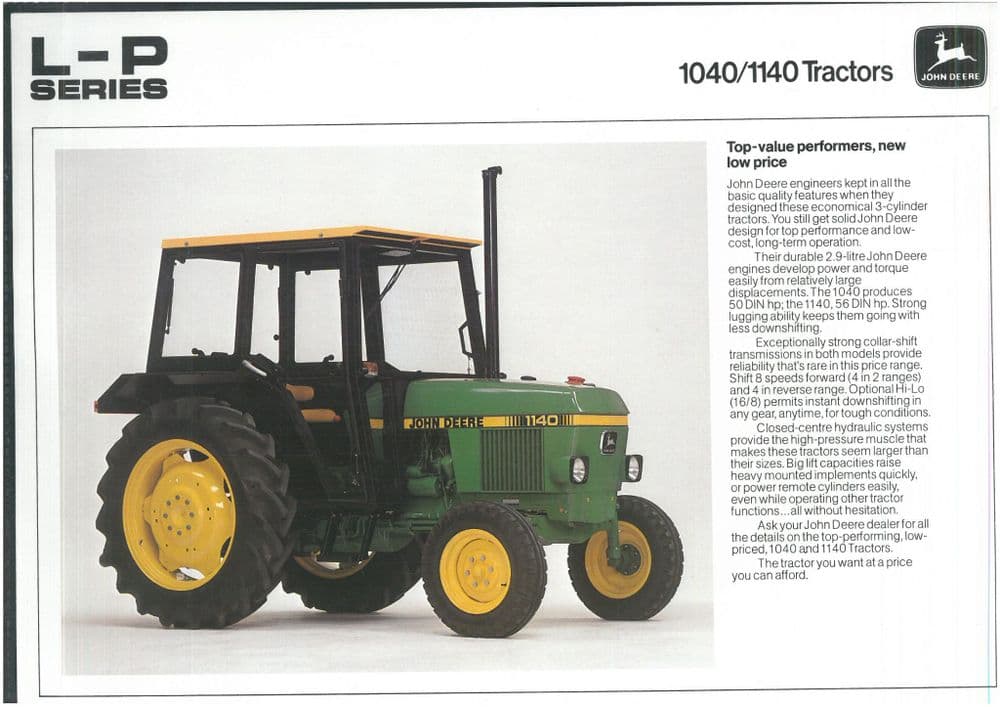 John Deere Tractor 1040 /1140 - L - P Series Brochure