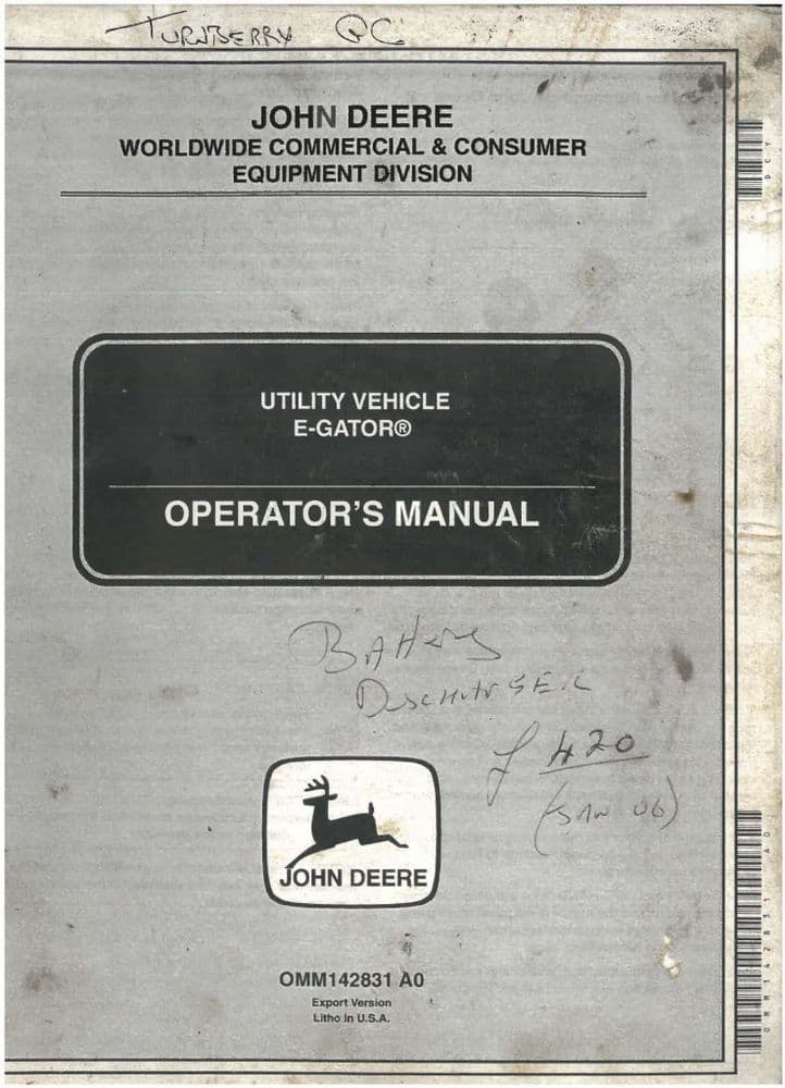 John Deere Utility Vehicle E-Gator Operators Manual - ORIGINAL