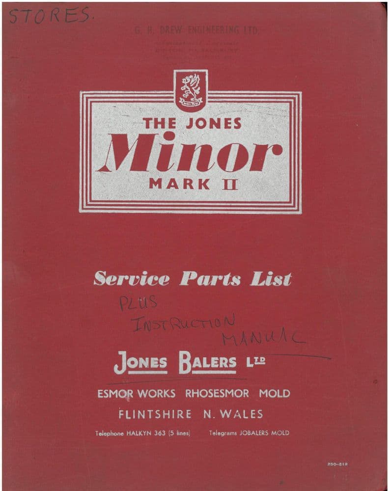 Jones Baler Minor Mk II Parts Manual