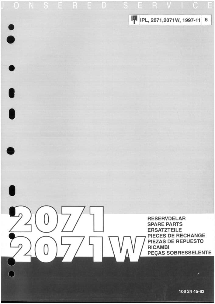 Jonsered Chainsaw 2071 2071W Parts Manual