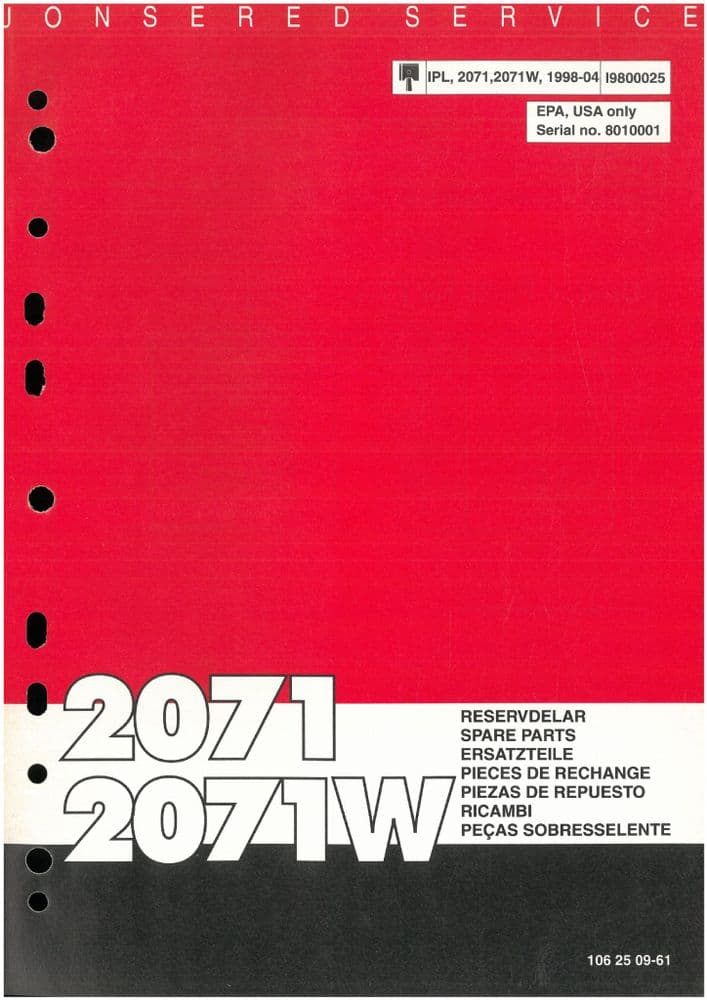 Jonsered Chainsaw 2071 2071W Parts Manual - ORIGINAL