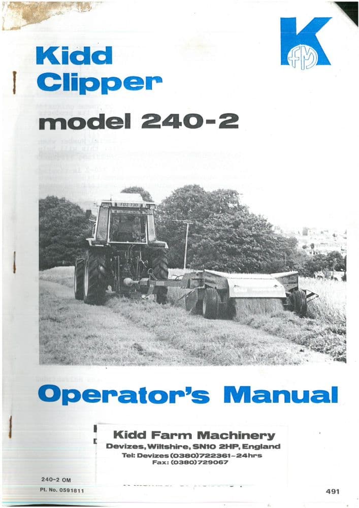 Kidd Clipper Mower Model 240-2 Parts Manual