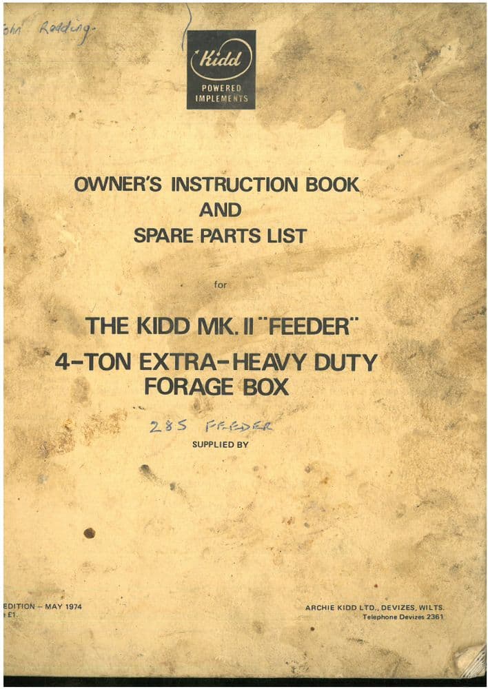 Kidd MK II Feeder 4 Ton Extra-Heavy Duty Forage Box Operators Manual ...