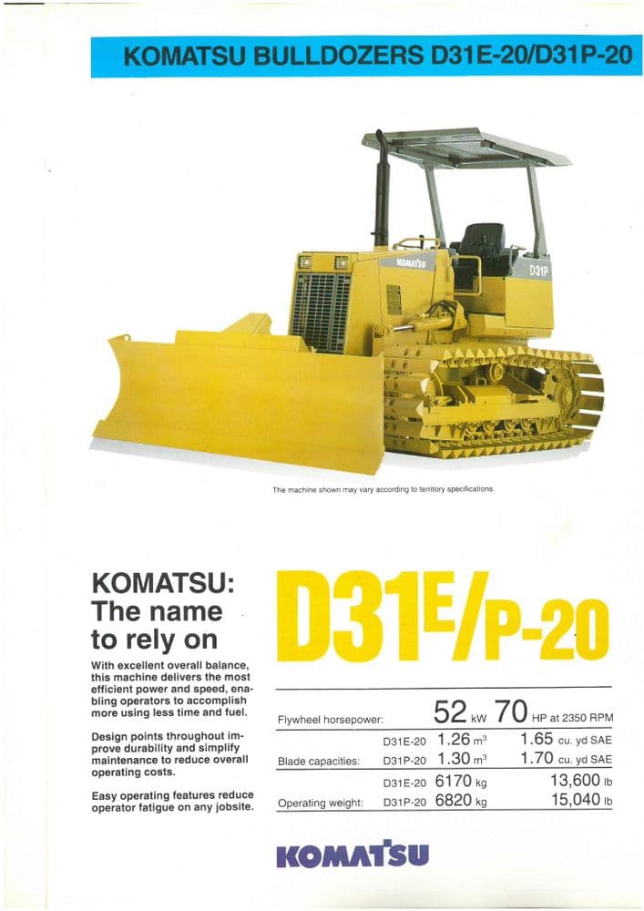 Komatsu Bulldozer D31E-20 D31P-20 Brochure - E P