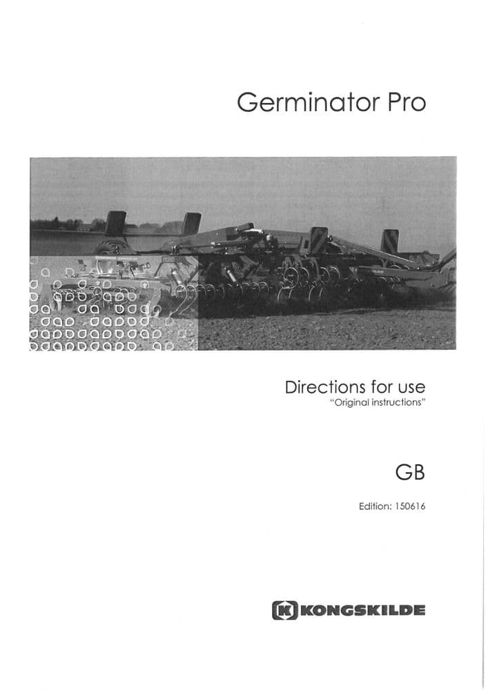 Kongskilde Seed Bed Cultivator Germinator Pro Operators Manual