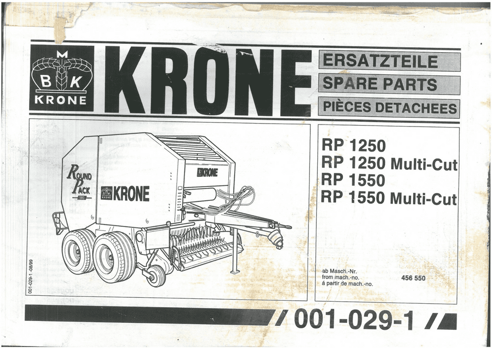 Krone Round Baler RP1250 RP1550 RP1250MC RP1550MC - Parts Manual - 1250 ...