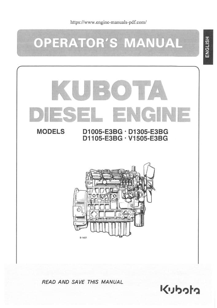 Kubota Diesel Engine D1005-E3BG D1305-E3BG D1105-E3BG V1505-E3BG Operators Manual