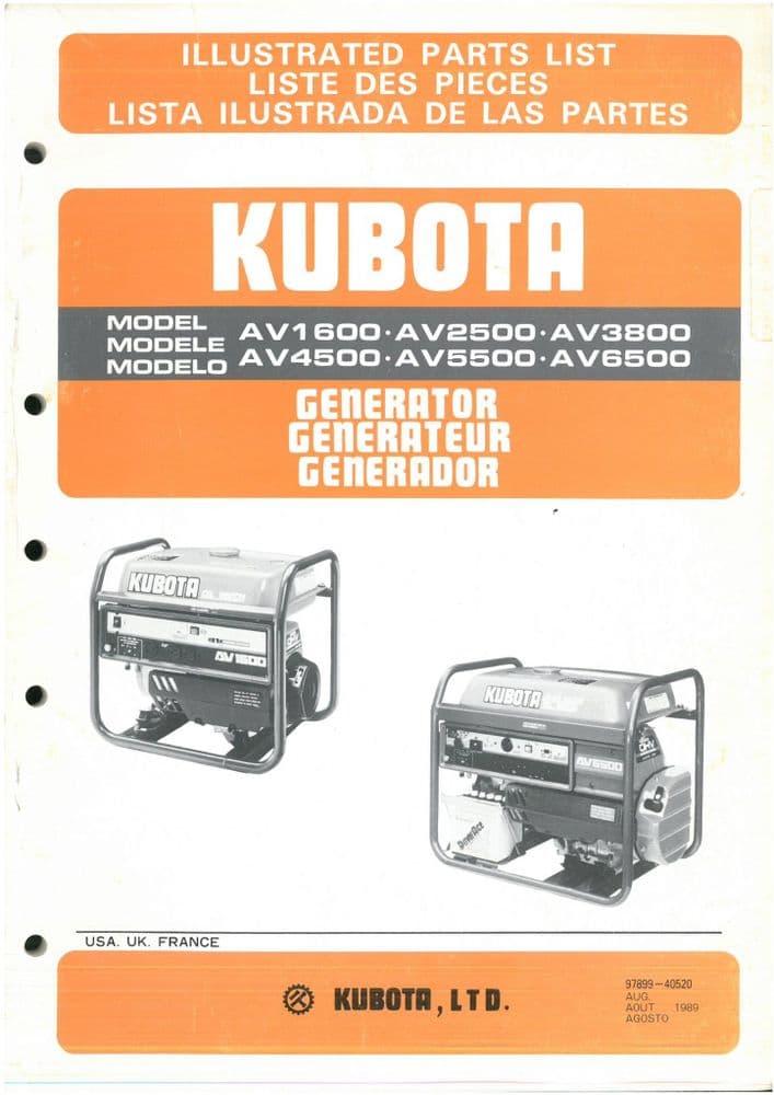 Kubota Diesel Generator AV1600 AV2500 AV3800 AV4500 AV5500 AV6500 Parts ...