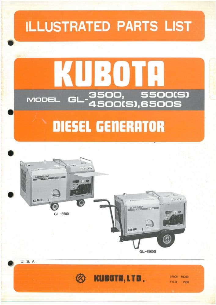 Kubota Diesel Generator GL3500 GL4500 GL4500S GL5500 GL5500S GL6500S ...