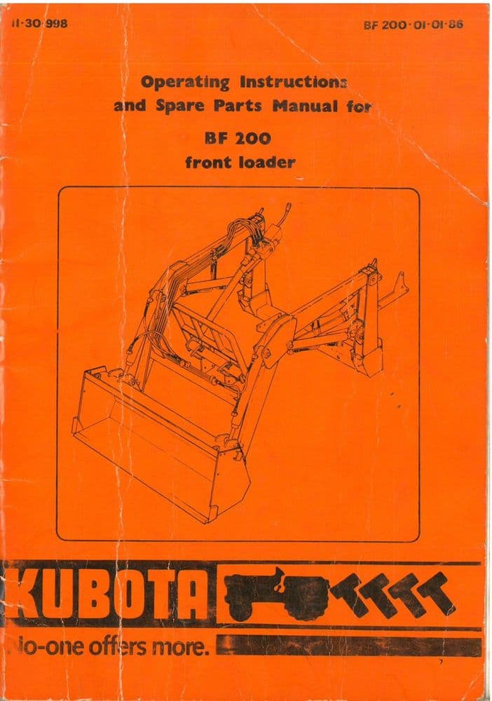 Kubota Front Loader Model BF200 Operators Manual and Spare Parts List