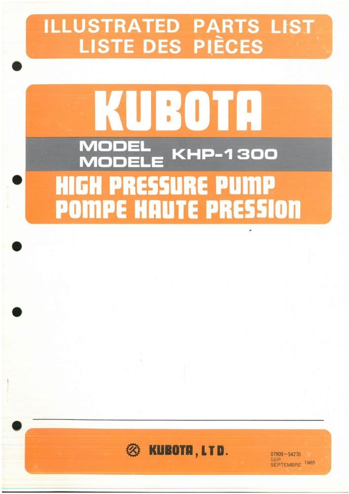 Kubota High Pressure Pump KHP-1300 Parts Manual
