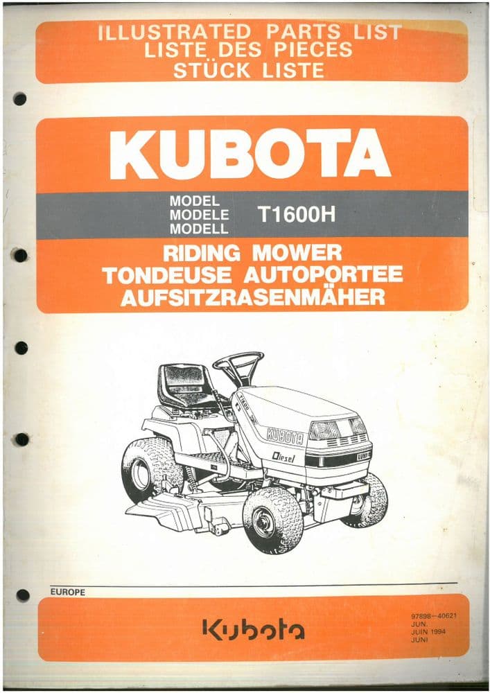 Kubota Riding Mower T1600 HST Parts Manual - T 1600 H