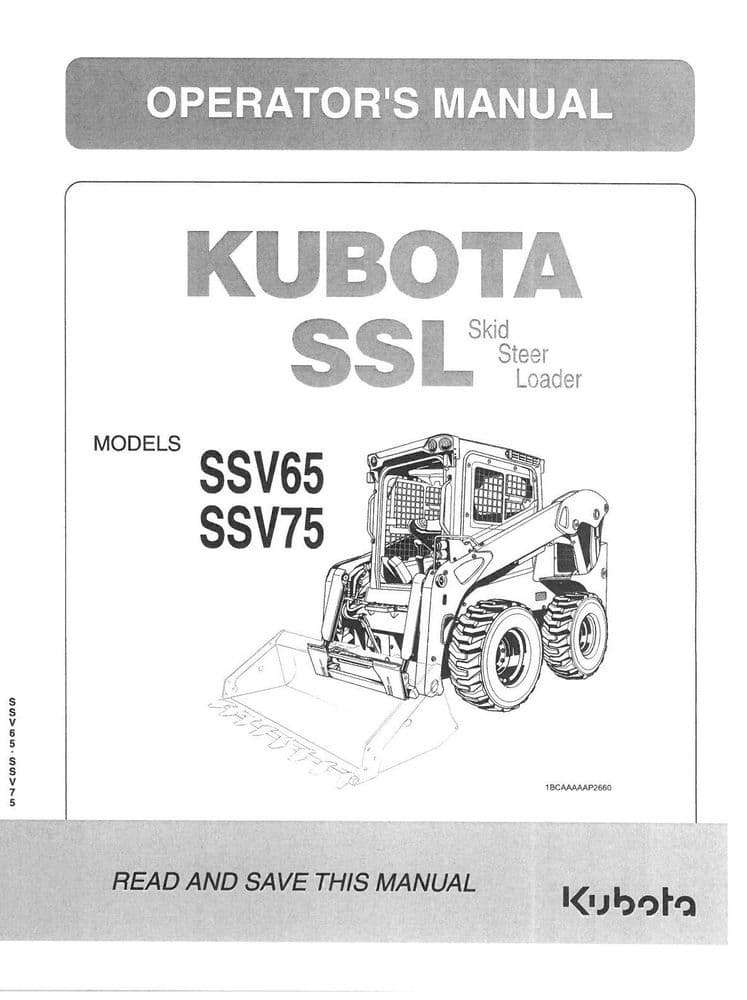 Kubota Skid Steer Loader SSL SSV65 SSV75 Operators Manual SSV 65 75