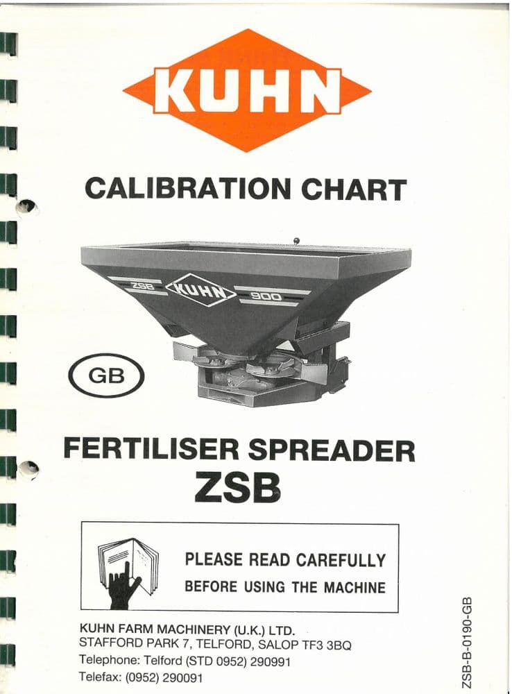 Kuhn Fertiliser Spreader ZSB Calibration Charts Manual