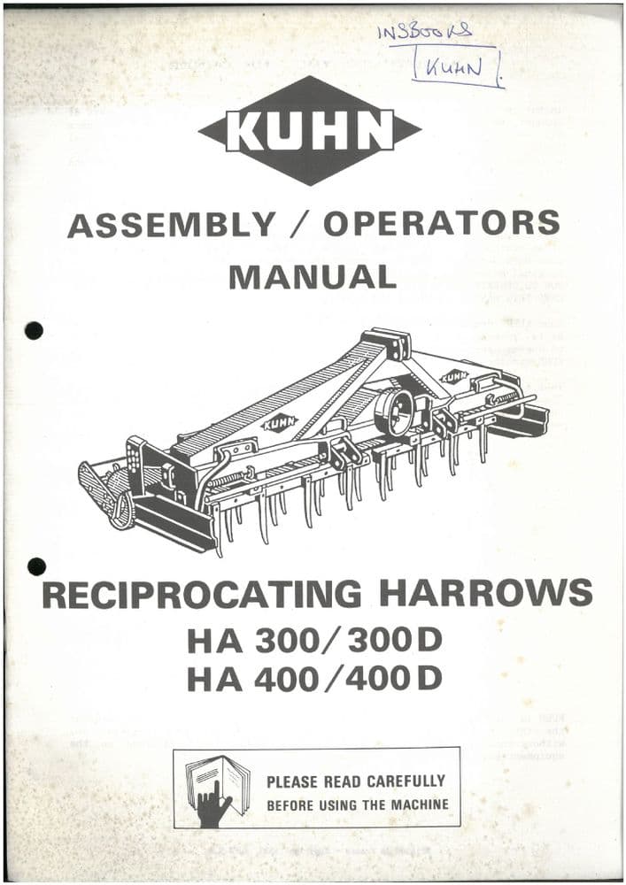 Kuhn Reciprocating Harrows HA3000 HA4000 HA300D HA4000D Operators Manual