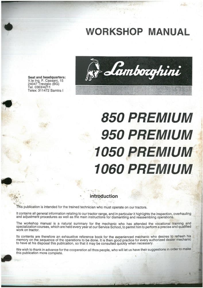 Lamborghini Tractor 850 950 1050 1060 Premium Workshop Service Manual