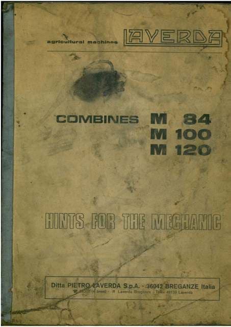 Laverda Combine M84 M100 M120 Hints For The Mechanic Service Manual
