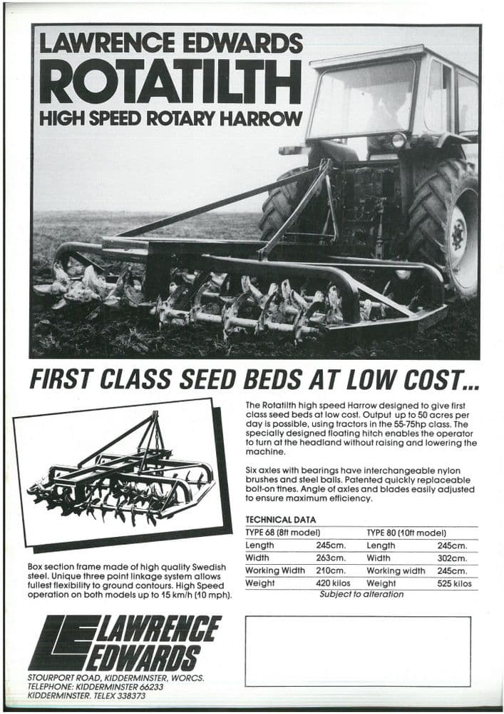 Lawrence Edwards Rotatilth High Speed Rotary Harrow Brochure