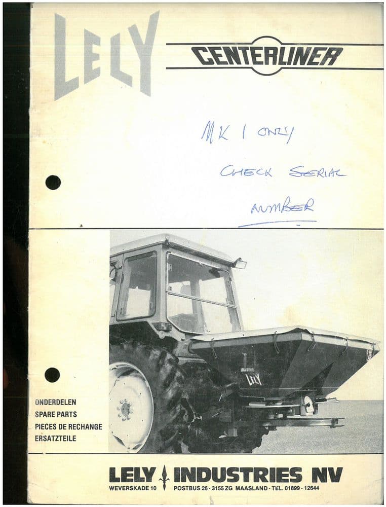 Lely Centerliner Mk1 Fertilizer Spreader Parts Manual