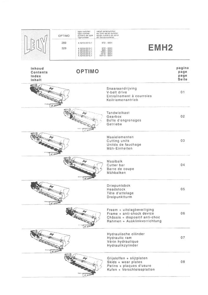 Lely Disc Harrow Optimo 280EMH2 320EMH2 Parts Manual