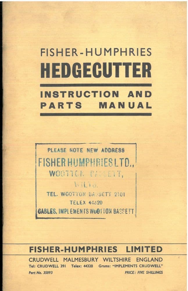 Lely Fisher Humphries Hedgecutter Operators Manual and Parts List