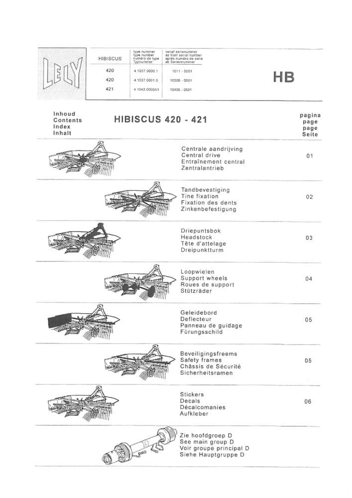 lely Rotary Rake Hibiscus 420 421 Parts Manual