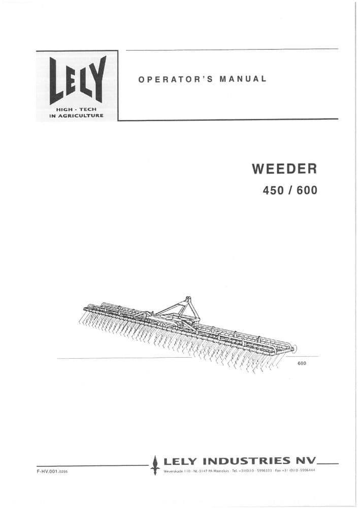 Lely Weeder 450 & 600 Operators Manual