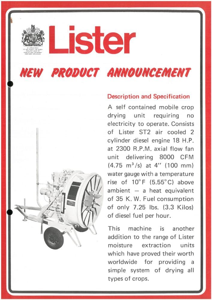 Lister Diesel Engine Cylinder - Moisture Extraction Brochure