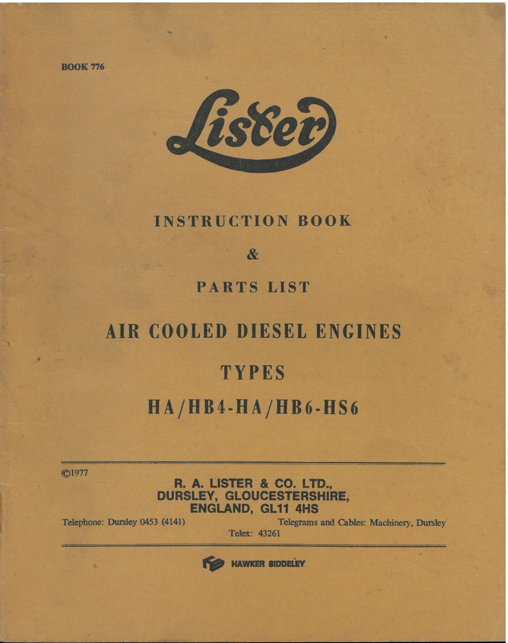 Lister Diesel Engine HA4 HA6 HB4 HB6 & HS6 Operators Manual with Parts ...
