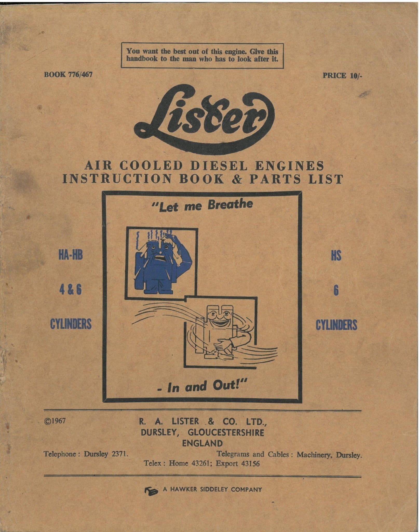 Lister Diesel Engine HA4 HA6 HB4 HB6 & HS6 Operators Manual with Parts ...