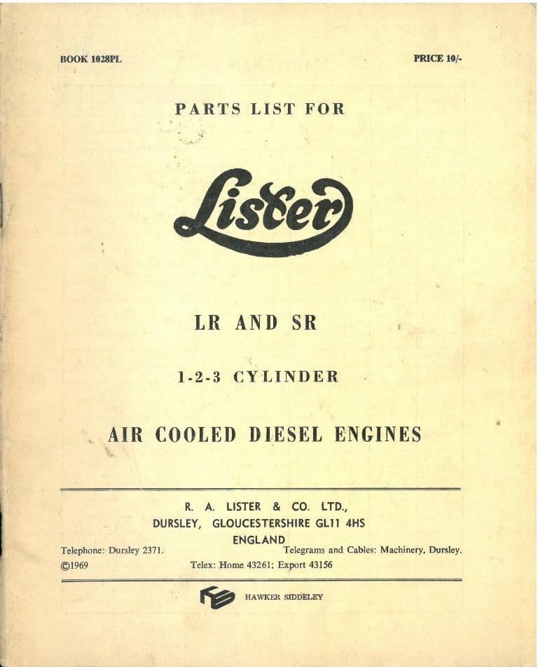 Lister Diesel Engine LR1 LR2 SR1 SR2 SR3 Parts Manual