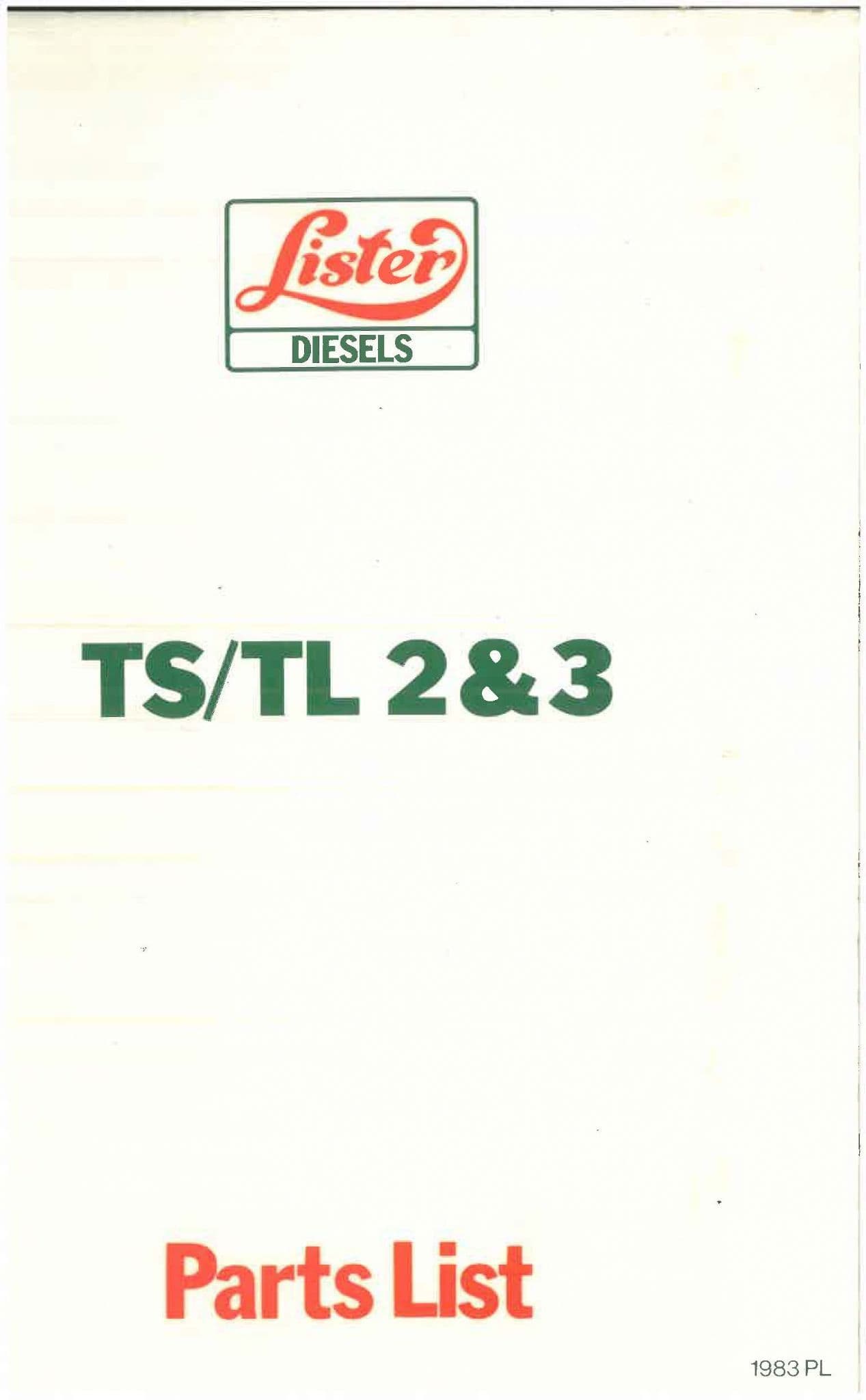 Lister Diesel Engine TL2 TL3 TS2 TS3 Parts Manual - ORIGINAL