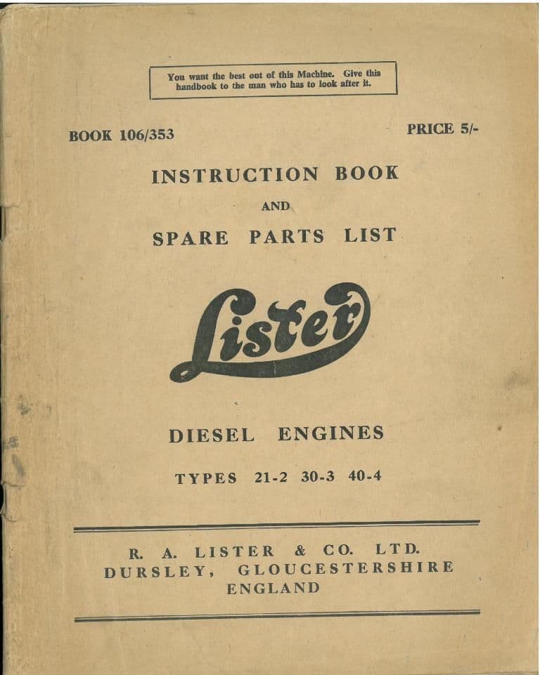 Lister Diesel Engine Types 21-2 30-3 & 40-4 Operators Manual with Parts ...