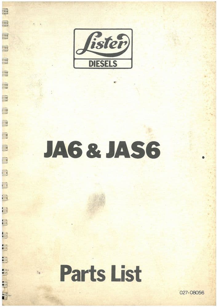 Lister Engine JA6 & JAS6 Parts Manual