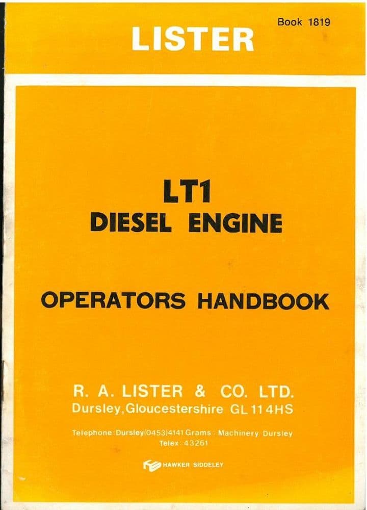 Lister Engine LT1 Operators Manual - ORIGINAL