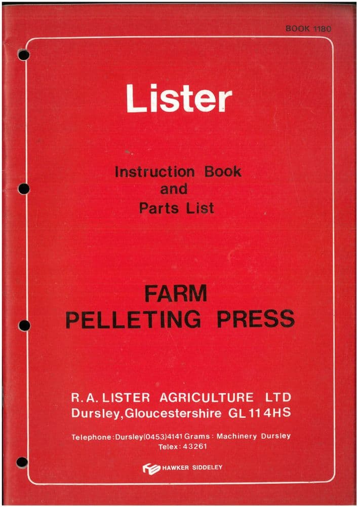 Lister Farm Pelleting Press Operators Manual with Parts List
