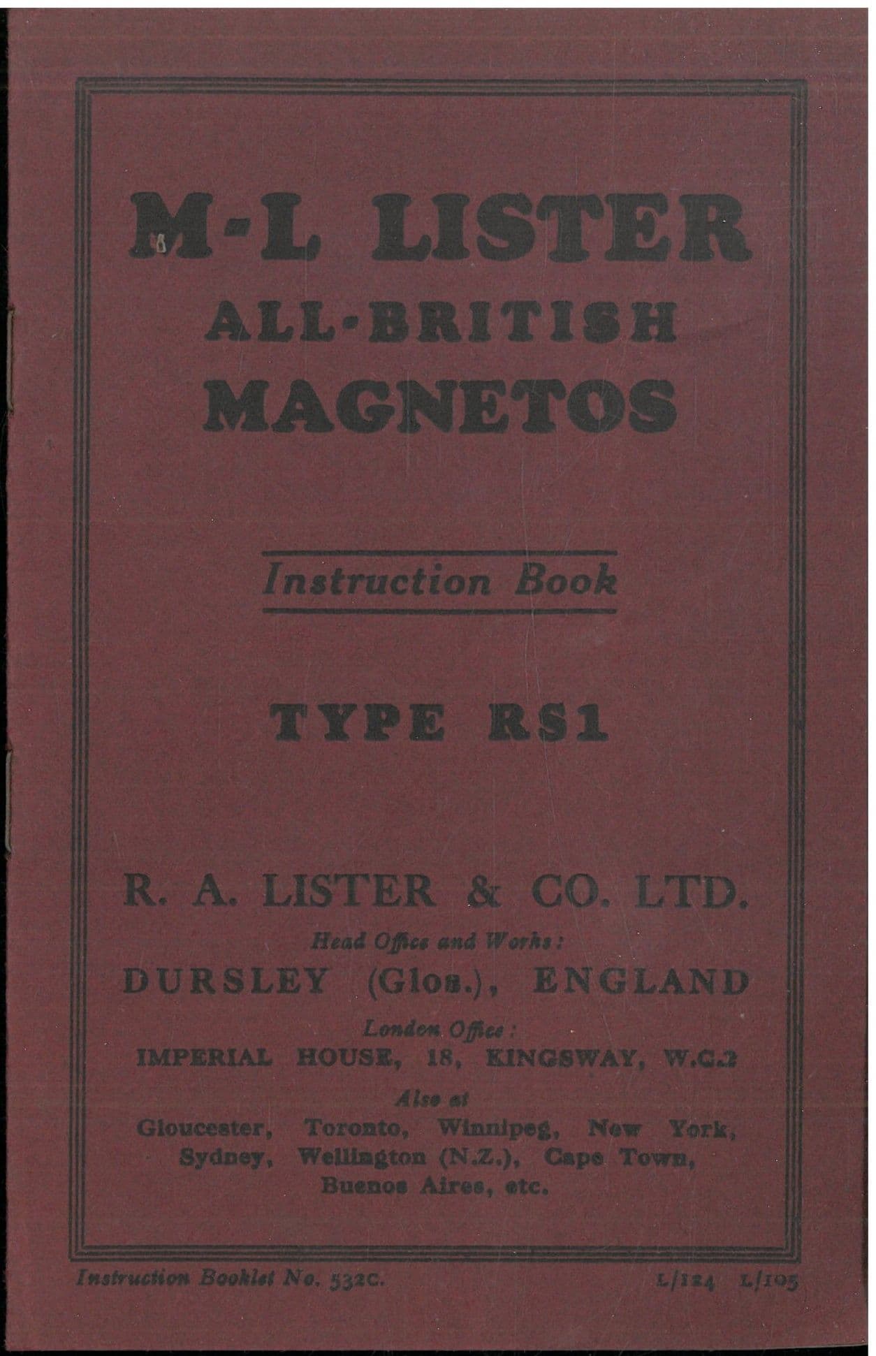 Lister Magnetos Type RS1 Operators Manual - ORIGINAL