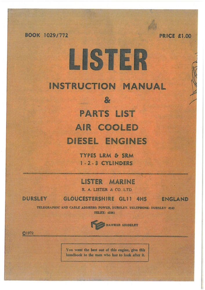 Lister Marine Diesel Engine LRM & SRM 1 2 & 3 Cylinders Operators ...
