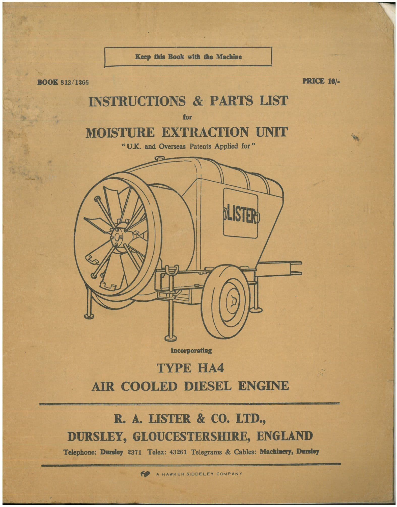 Lister Mk IV Moisture Extraction Unit Inc Type HA4 Operation And Parts ...