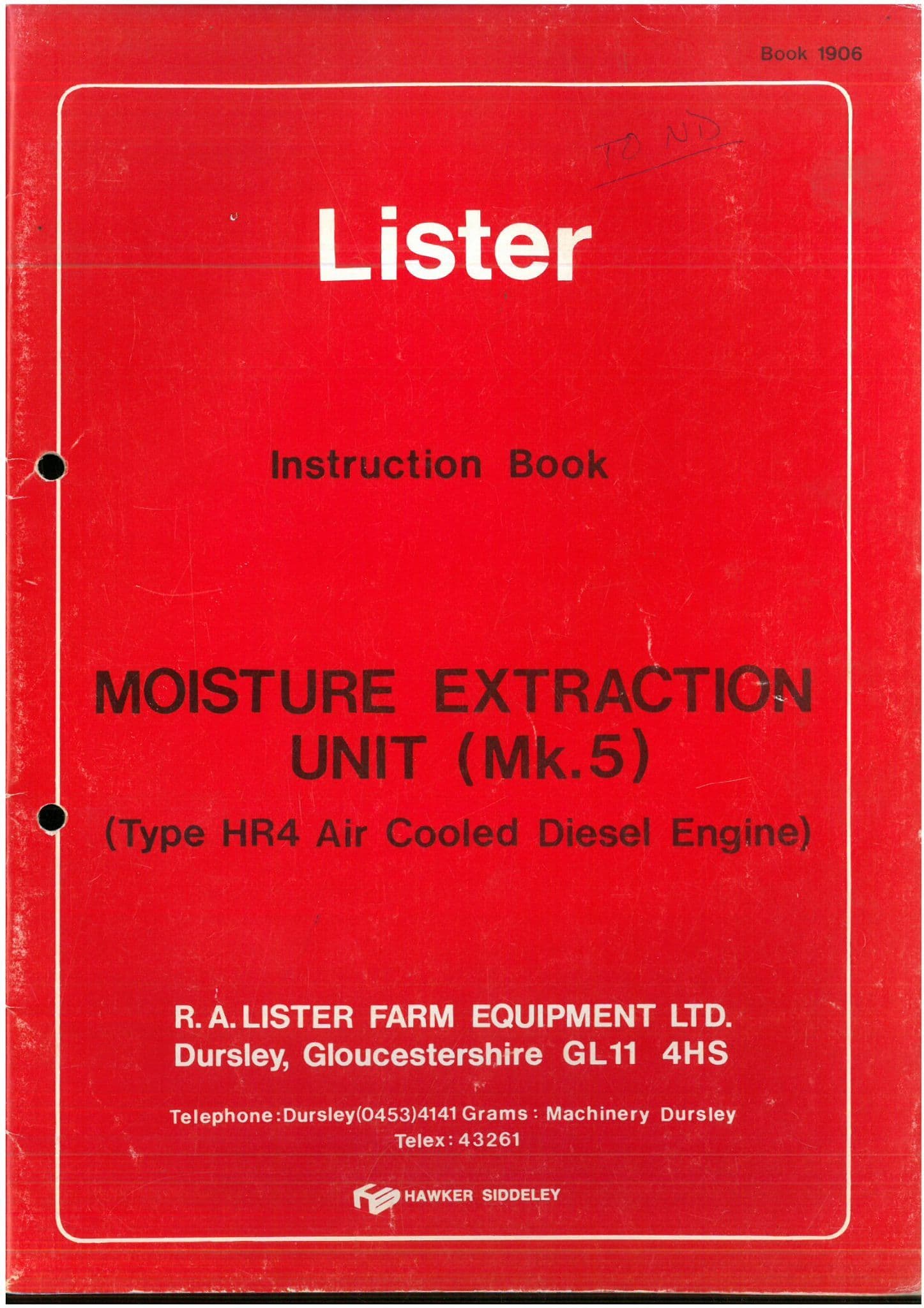 Lister Moisture Extraction Unit Mk 5 Operators Manual - ORIGINAL