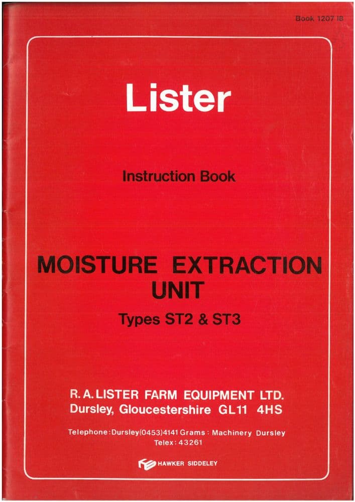 Lister Moisture Extraction Unit ST2 ST3 Operators Manual