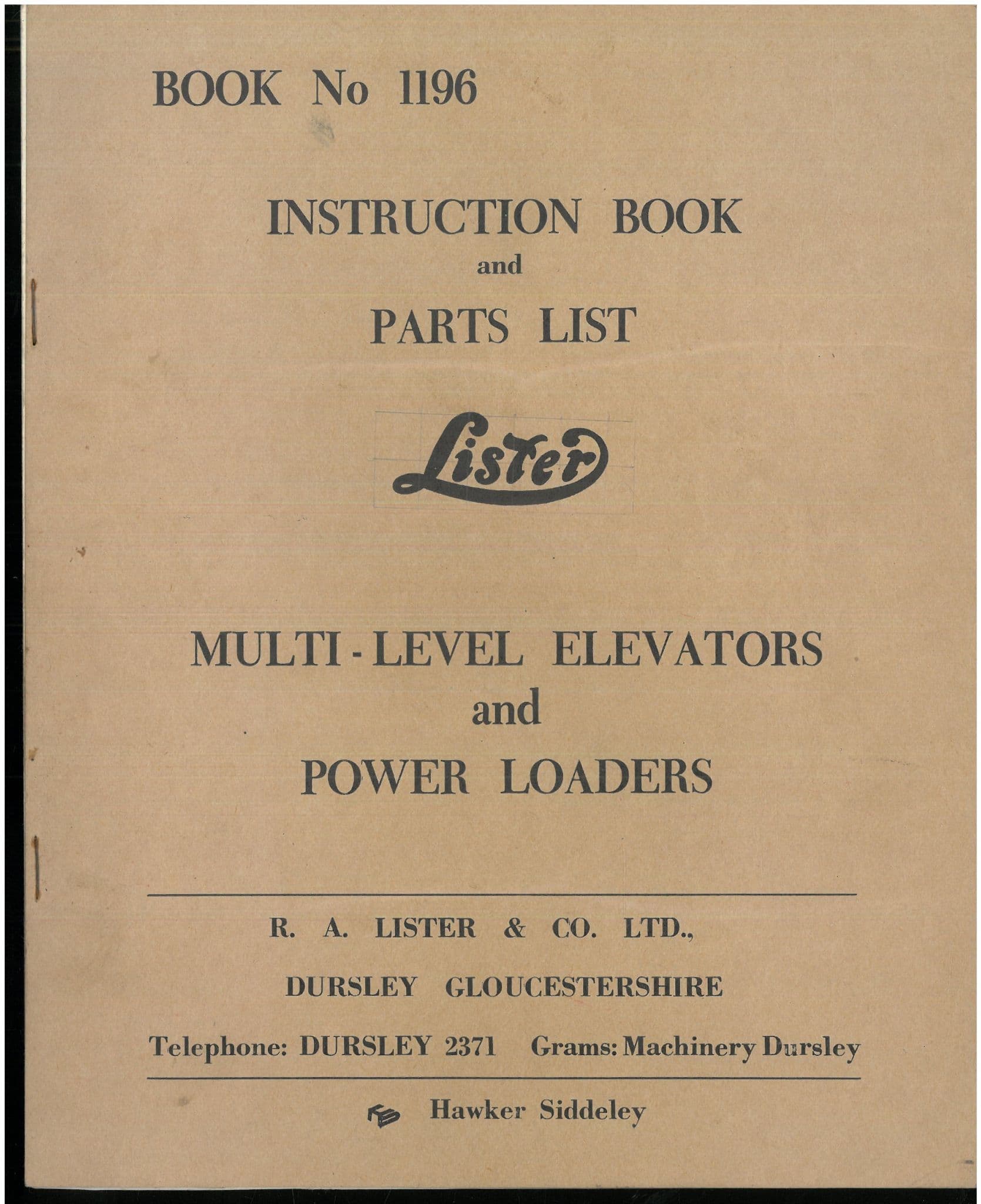 Lister Multi Level Elevators & Power Loaders Operators Manual with ...
